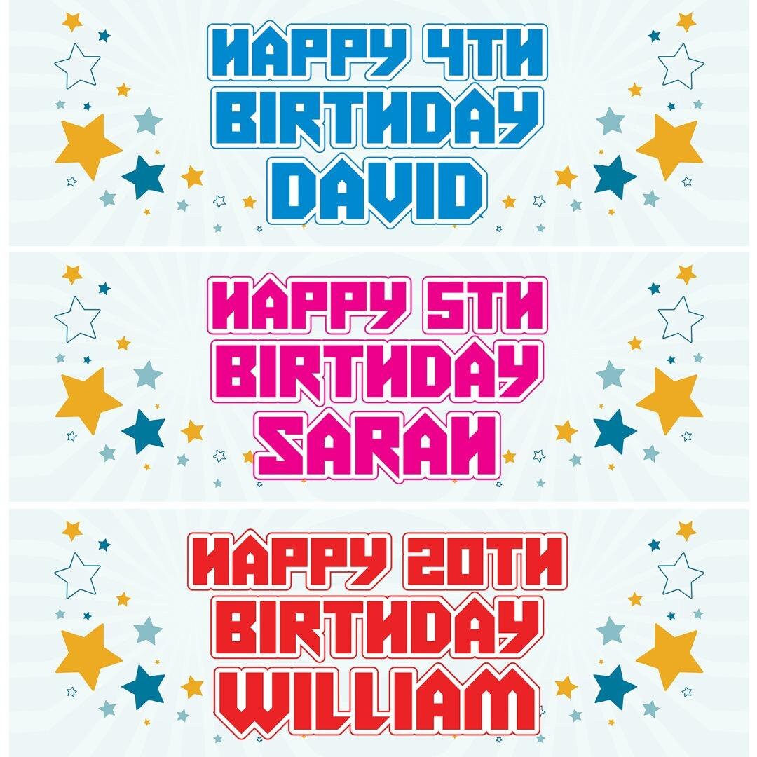 2 Personalised Star Birthday Party Celebration Banners Decoration ...