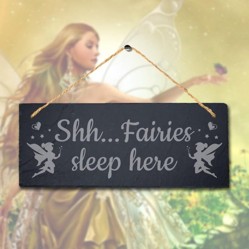 Shhh Fairies Sleep Here Laser Engraved Hanging Slate Garden - Etsy
