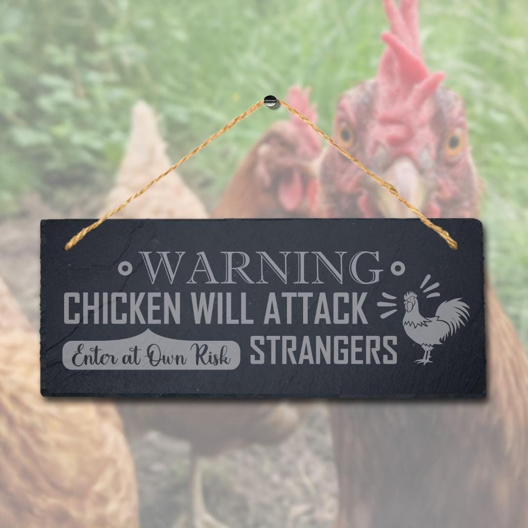 Warning Chicken Will Attack Strangers Hanging Slate Chick Hen - Etsy