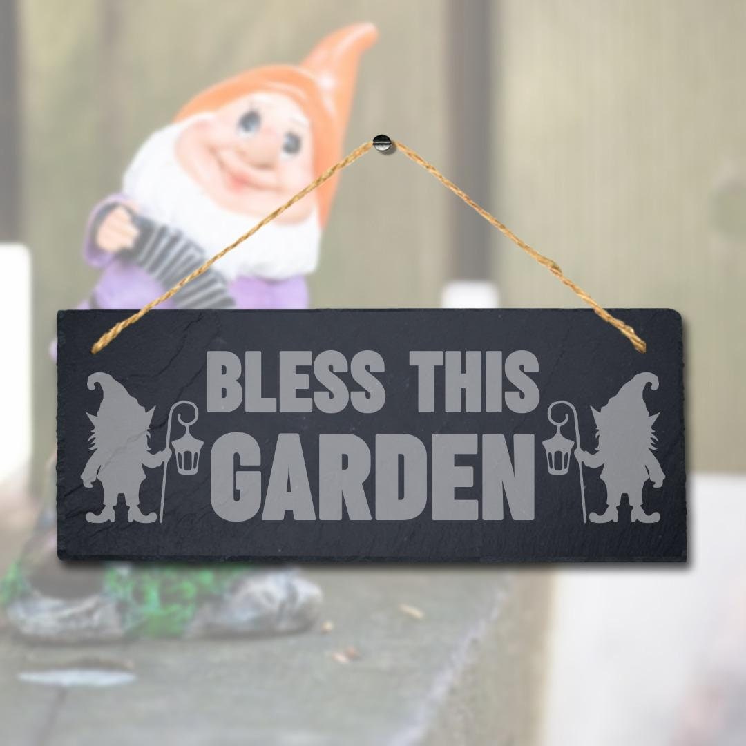 Bless This Garden Laser Engraved Hanging Slate Garden Home Decor Plaque ...