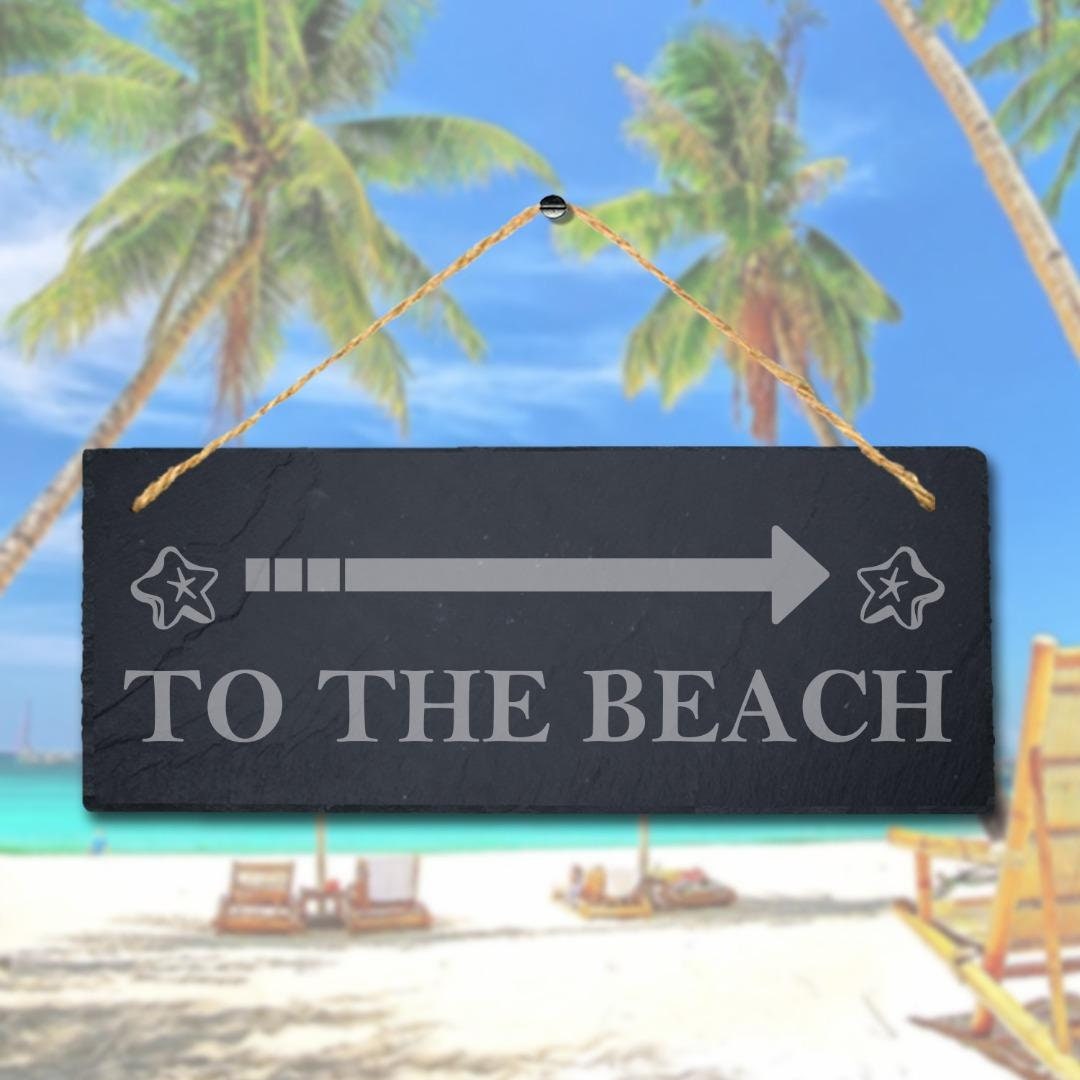To the Beach Sign Laser Engraved Hanging Slate Ocean Beach Sea Decor ...