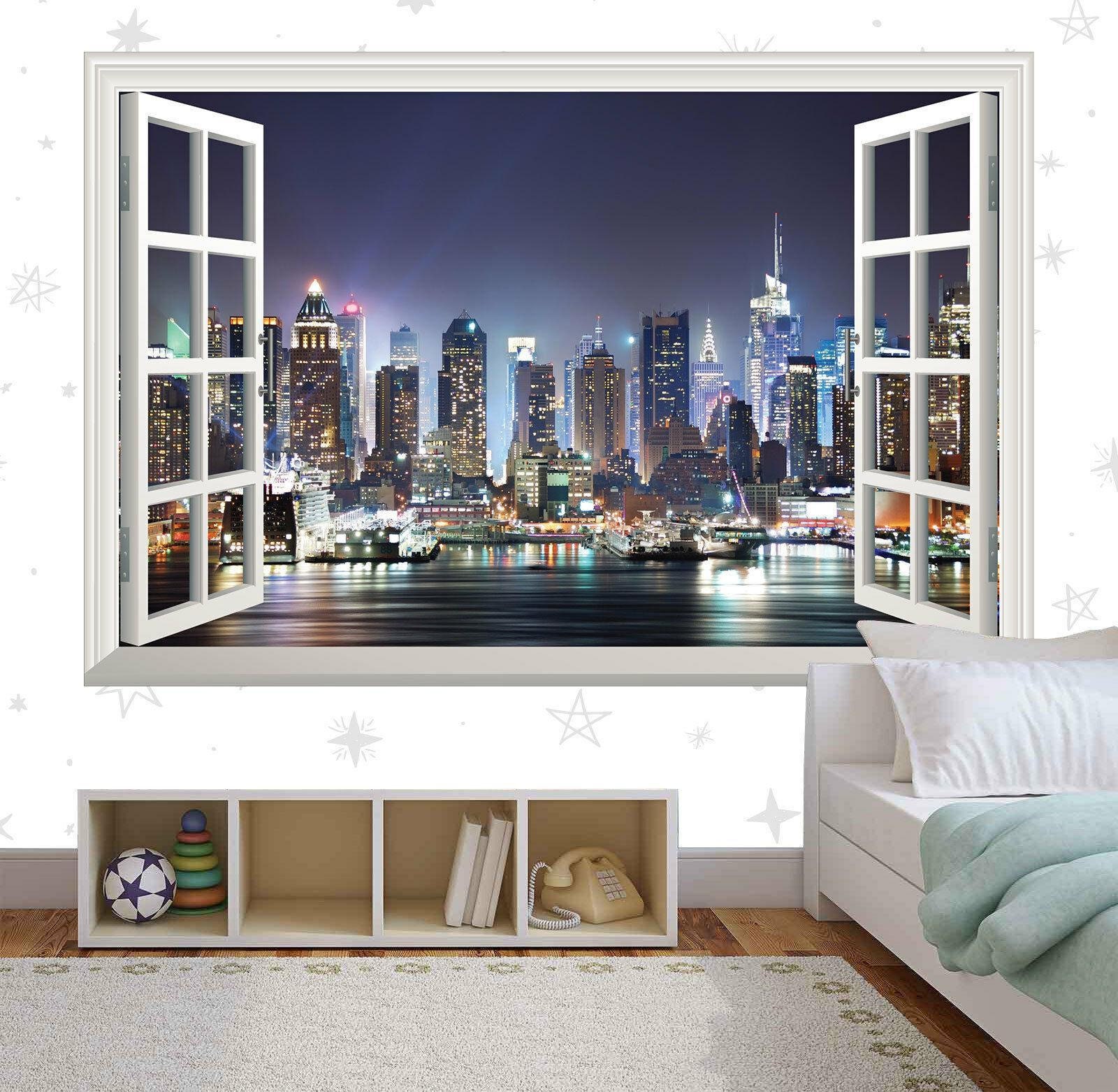 City Night Skyline Vinyl Sticker Murals New York Wall Decal New York ...