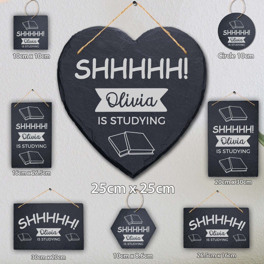 Shhh Studying Sign Boy Girl Student Homework Personalised - Etsy