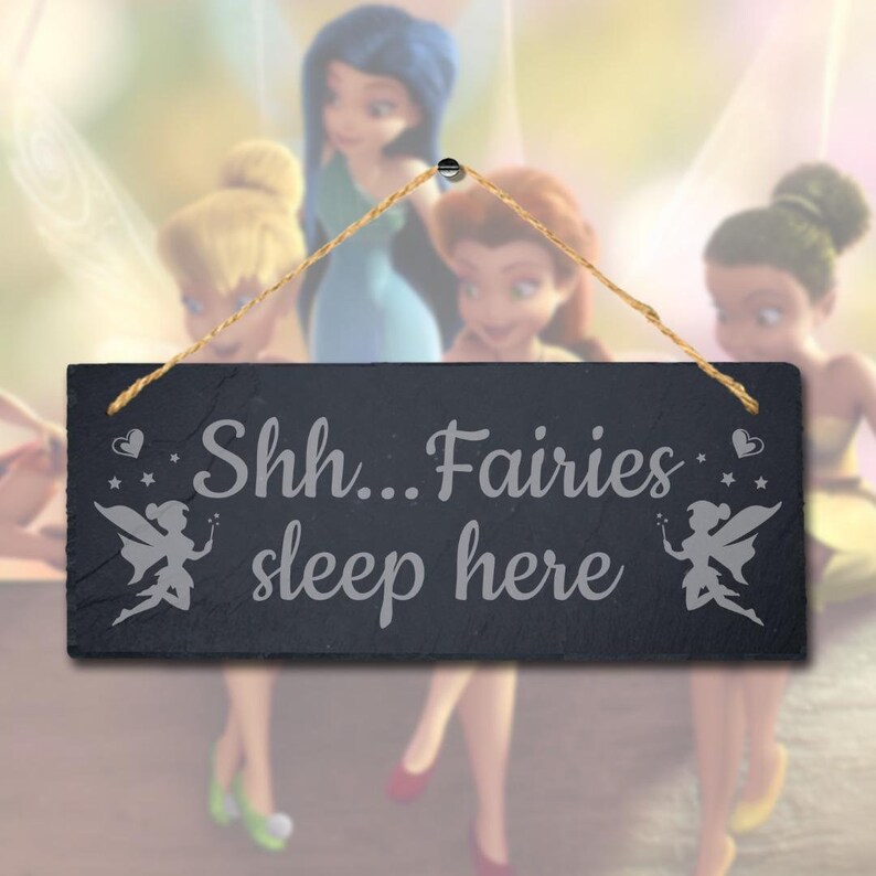 Shhh Fairies Sleep Here Laser Engraved Hanging Slate Garden - Etsy