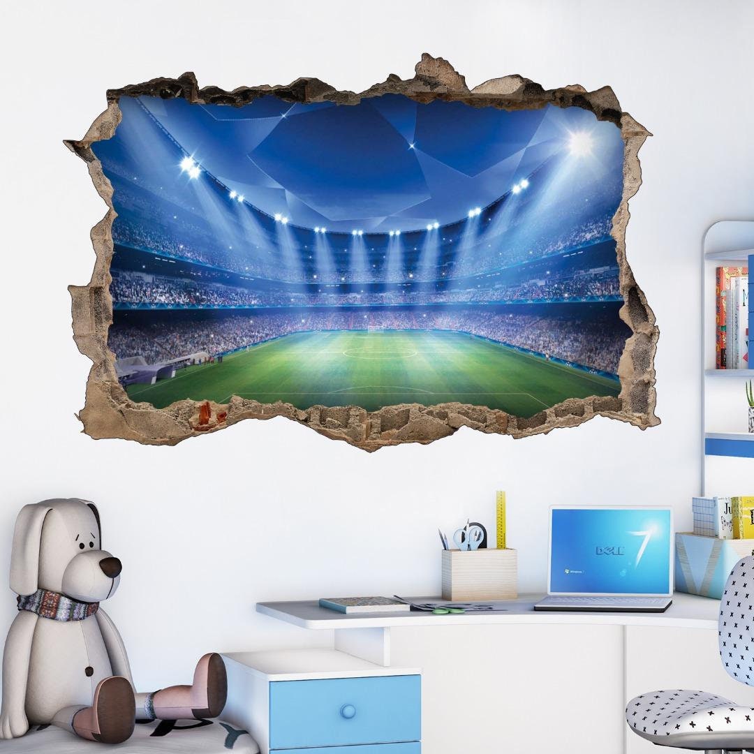 Football Stadium Wall Sticker Soccer Arena 3d Crack Effect Boys Bedroom ...