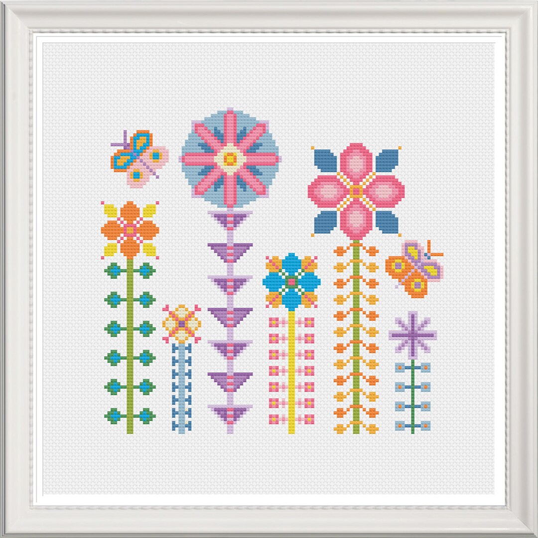 Retro Flower Design Cross Stitch Chart PDF Download - Etsy