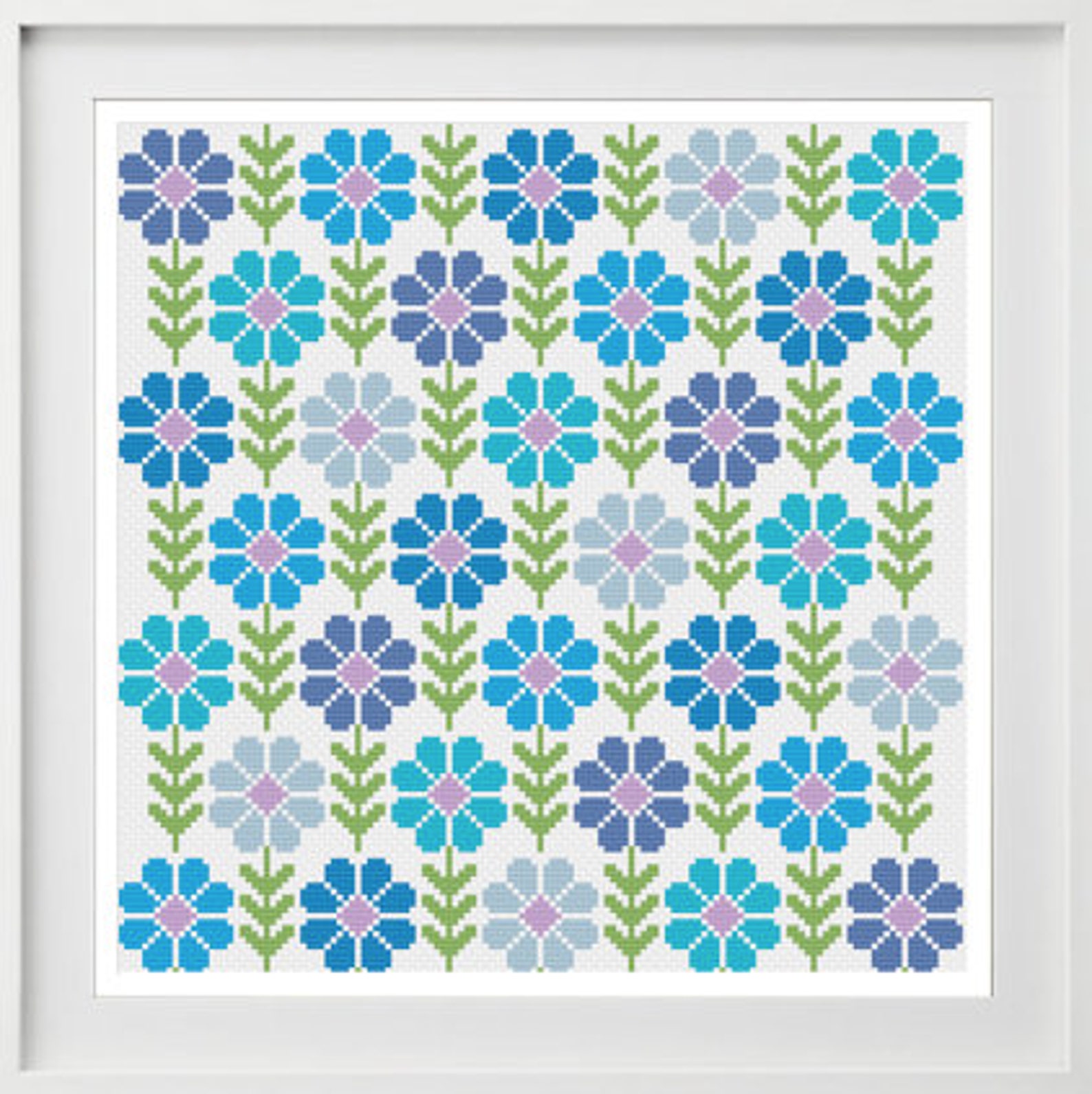 Blue Flower Cross Stitch Design Chart Pdf Download Pattern - Etsy