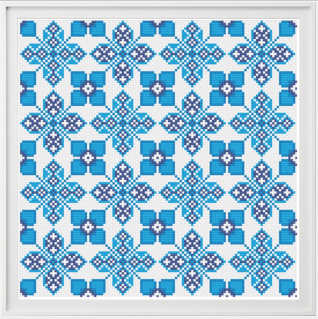 Blue and White Flower Design Cross Stitch Chart Pdf Download - Etsy