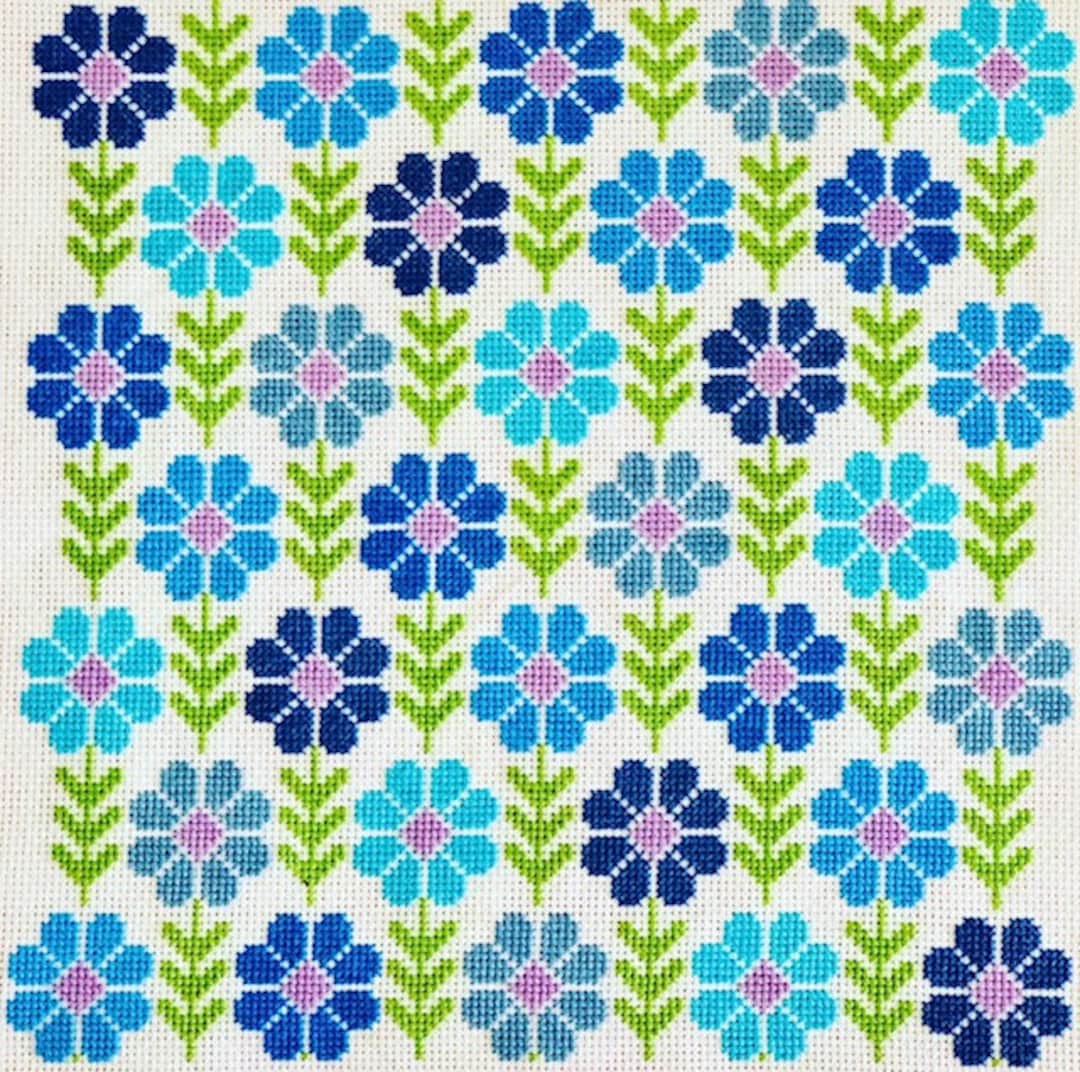Blue Flower Cross Stitch Design Chart Pdf Download Pattern - Etsy