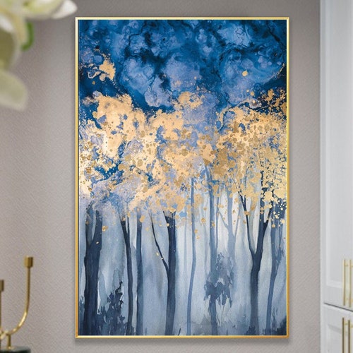 Navy Blue Landscape Painting on Canvas Abstract Mountain - Etsy