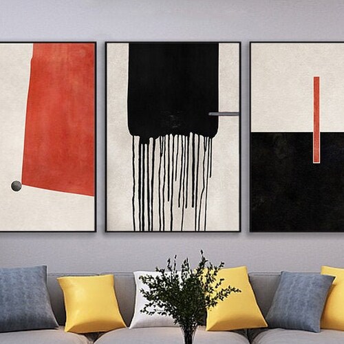 Simple Abstract Painting Set of 3 Panels Acrylic Painting Red | Etsy