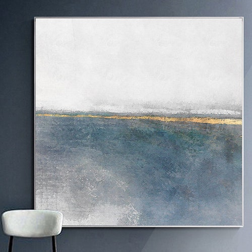 Navy Blue Landscape Painting on Canvas Abstract Mountain - Etsy