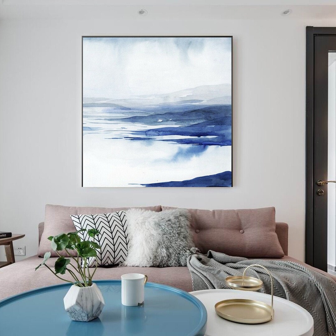 Landscape Navy Blue Painting Mountain Painting Abstract - Etsy