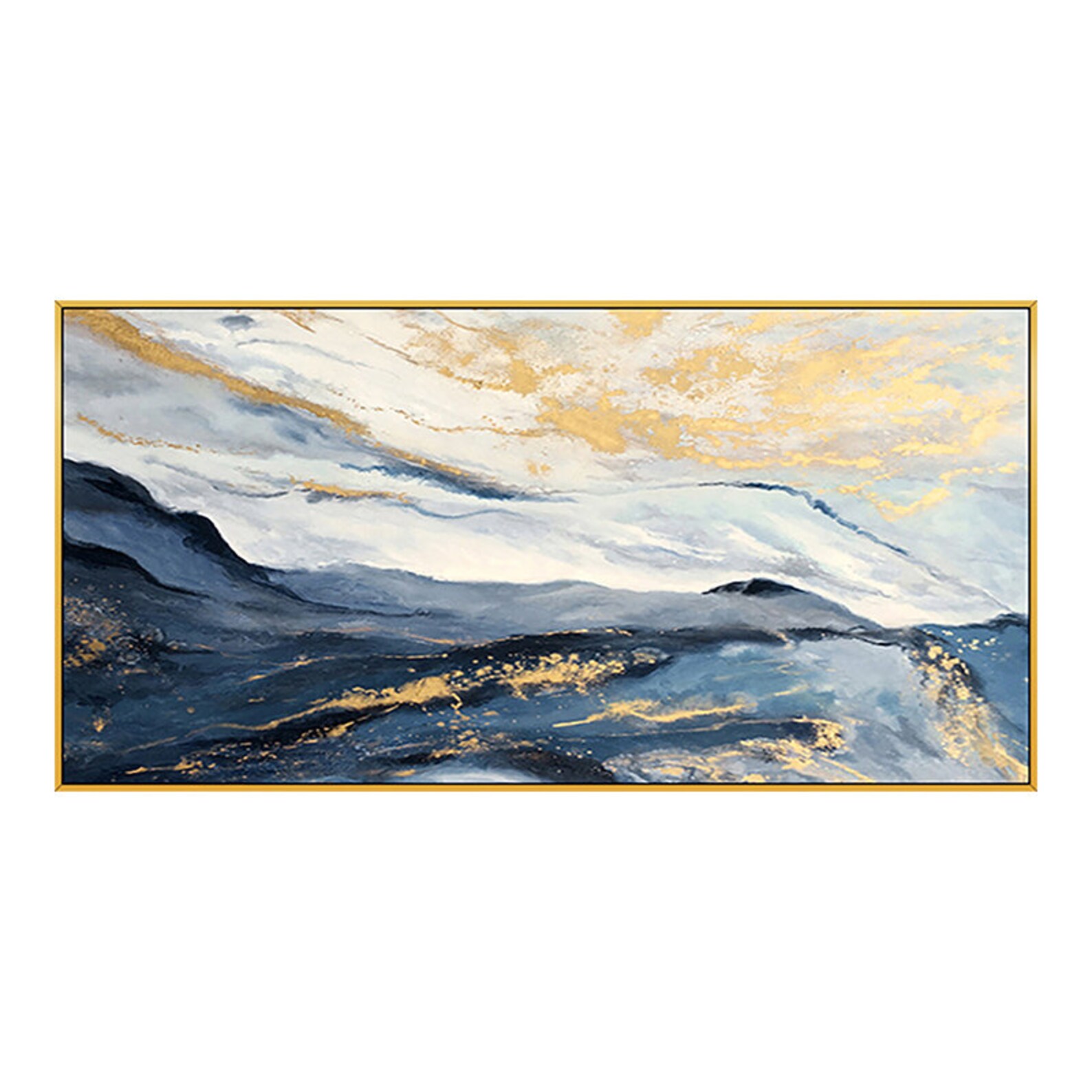 Navy Blue Landscape Painting on Canvas Abstract Mountain Painting Gold ...