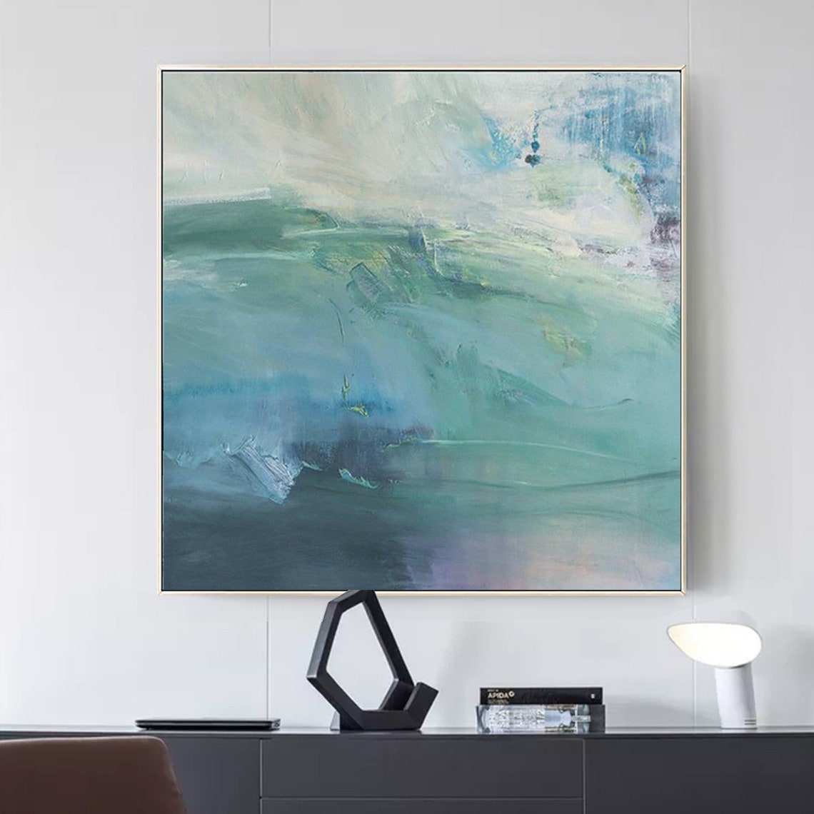 Abstract Landscape Painting Green Mountain Blue Canvas Scenery - Etsy