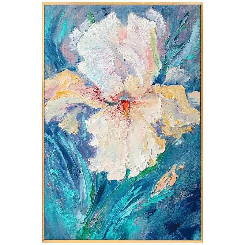 Large Abstract Flower Painting on Canvas Blue Textured | Etsy