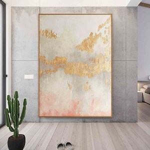 Gold Abstract Painting, Original Pink Painting on Canvas, Gold Leaf ...
