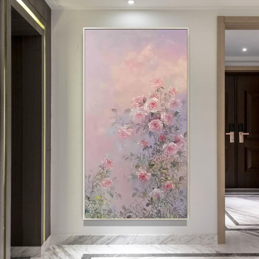 Pink Rose Oil Painting on Canvas: Textured Floral Blossom Wall Art - Etsy