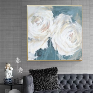 Abstract Painting White Floral Canvas Painting Rose Painting Art