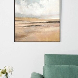 Modern Abstract Brown Landscape Painting, Gray Mountain Canvas Art ...