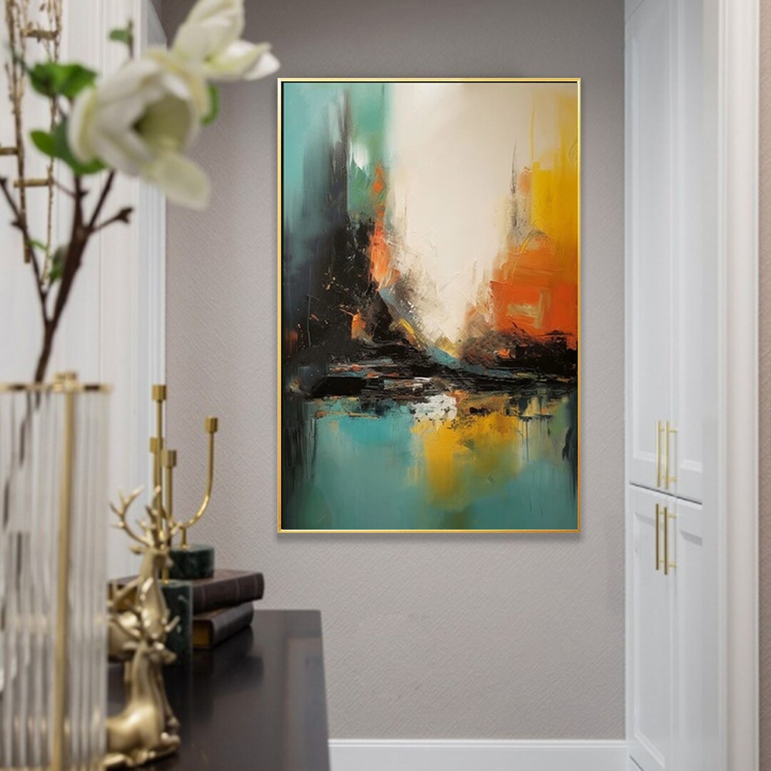 Abstract Painting Green Art Painting Gold Yellow Canvas Pianting Teal ...