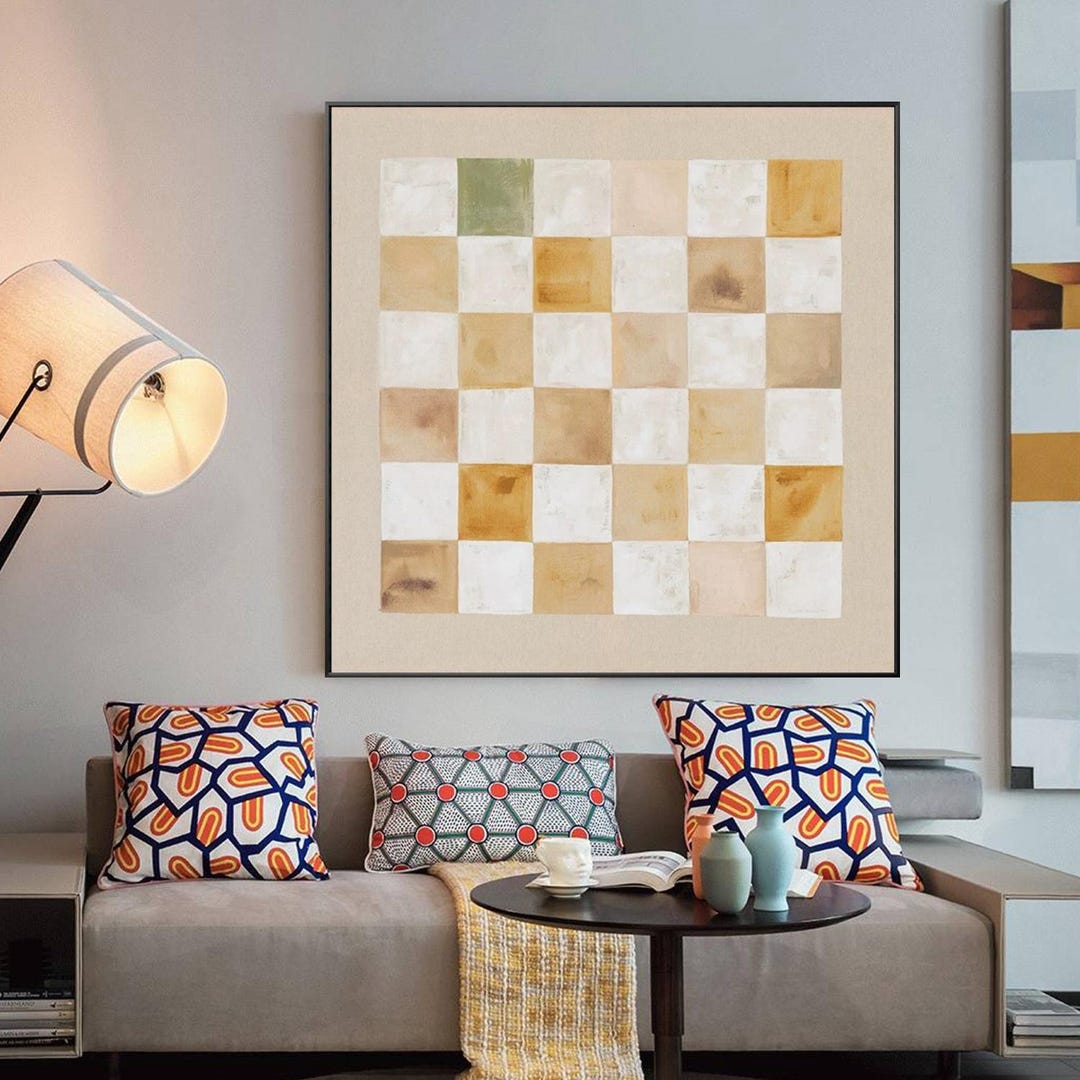 Hand Painted Checkerboard Painting Brown Original Painting on Canvas ...