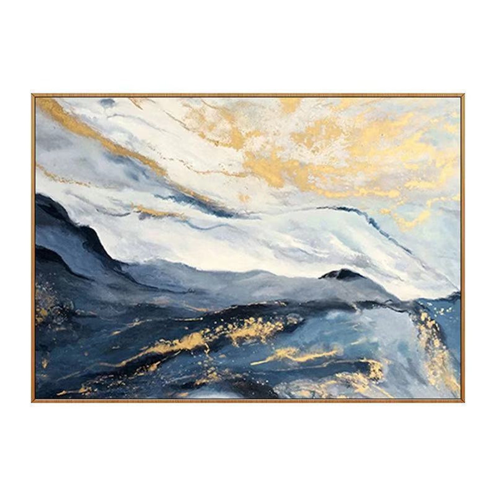 Navy Blue Landscape Painting on Canvas Abstract Mountain Painting Gold ...