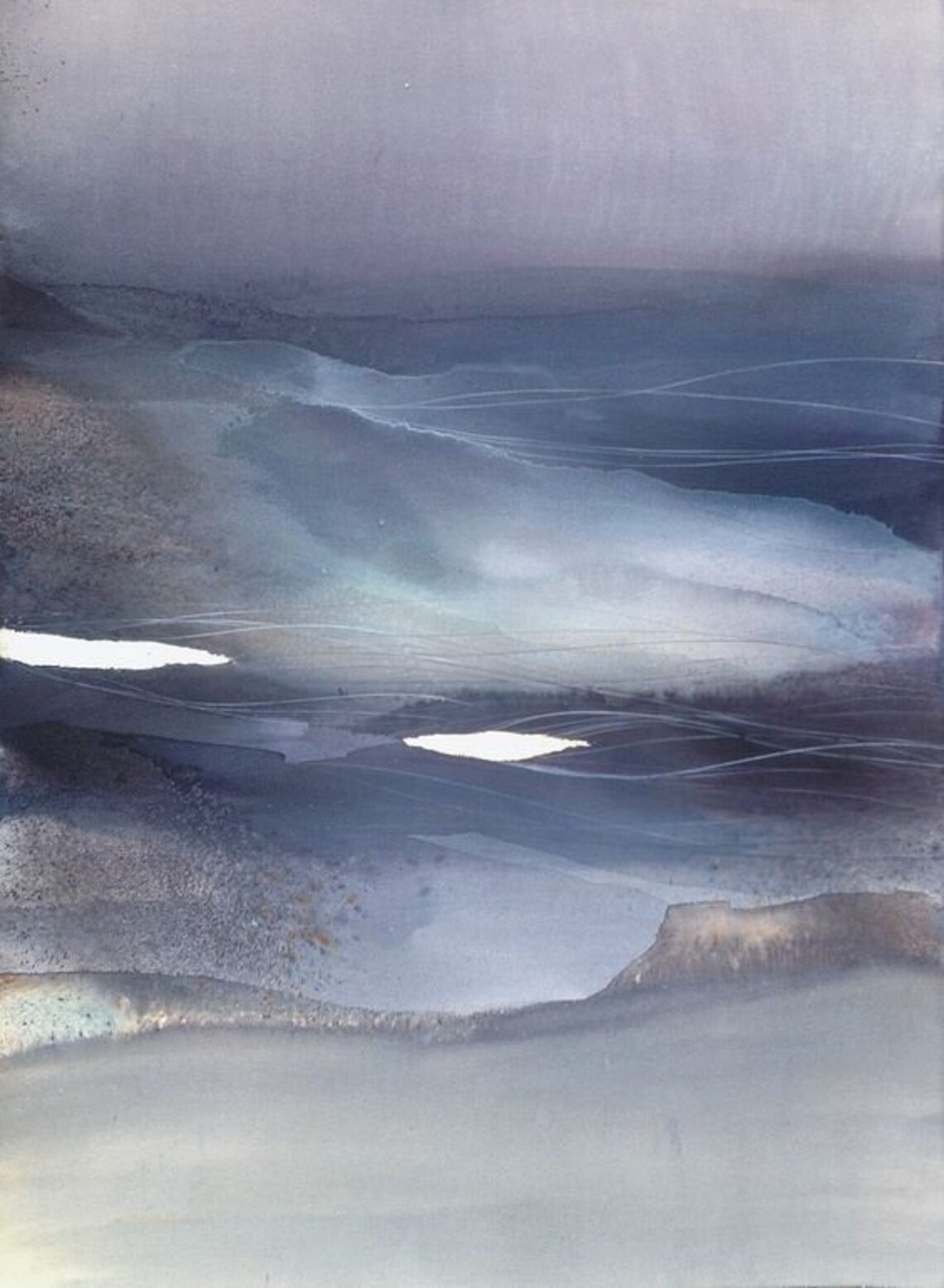 Dark Blue Landscape Painting Grey Canvas Painting Brown | Etsy