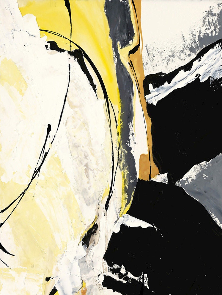 Modern abstract canvas painting black yellow abstract acrylic | Etsy