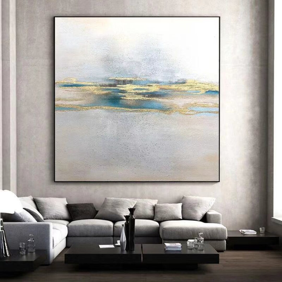 Abstract Gold Leaf Painting Navy Blue Landscape Canvas Art - Etsy