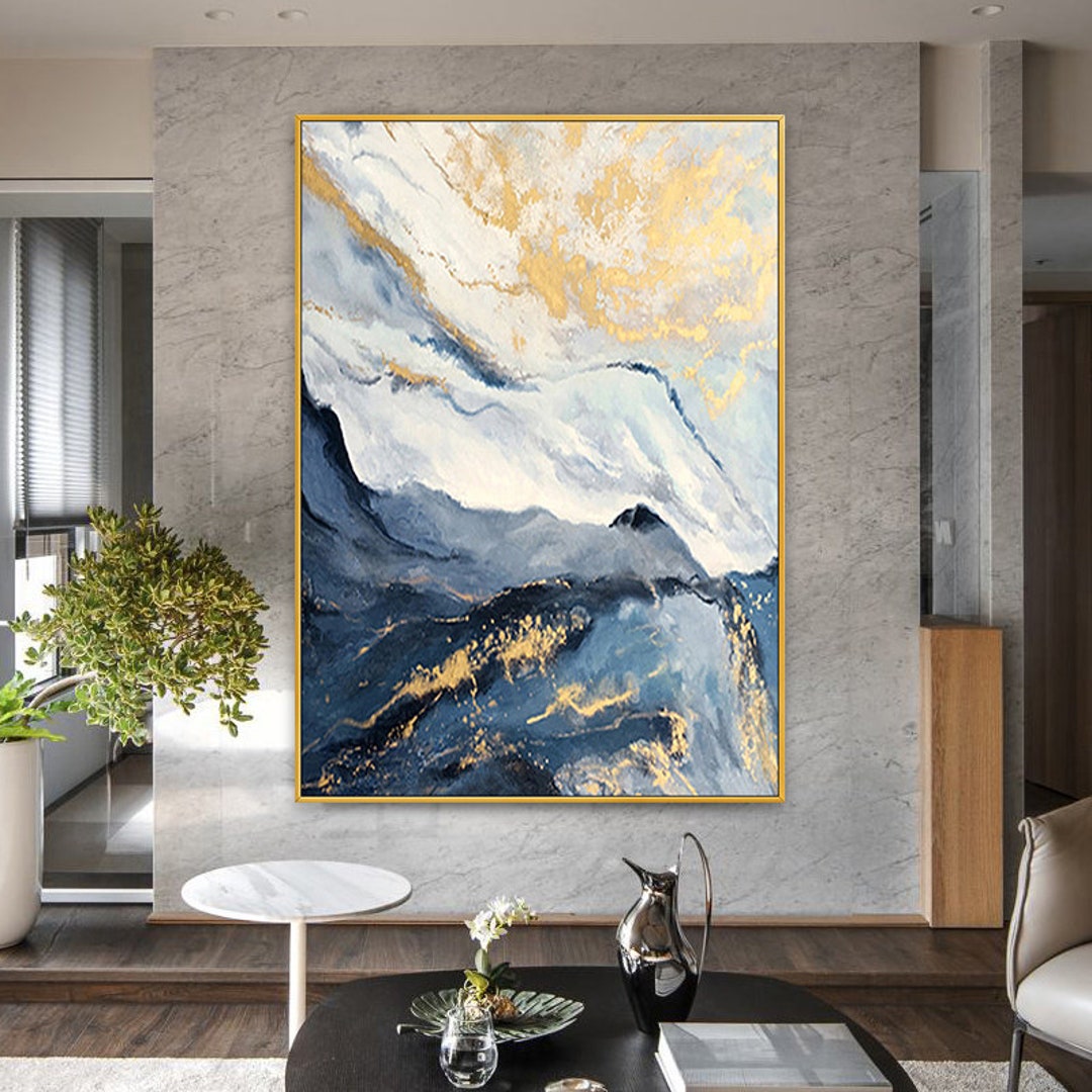 Mountain Painting Abstract Painting Navy Blue Landscape Painting on ...