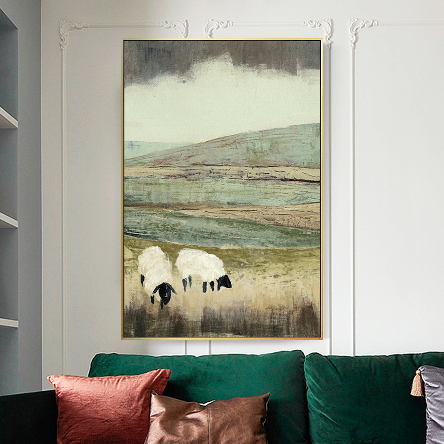 Scenery Abstract Animal Canvas Painting Green Yellow Mountain - Etsy