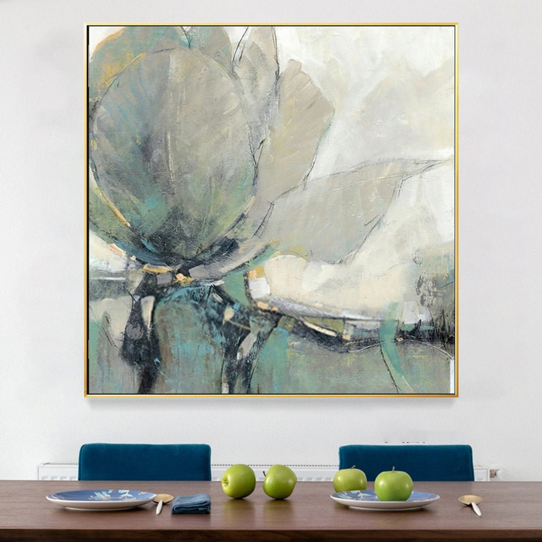 Modern Abstract Big Flower Painting Green Plant Floral Canvas - Etsy