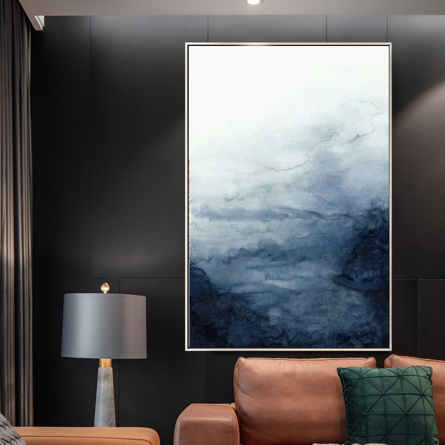 Modern Abstract Painting Scenery Canvas Navy Blue Mountain | Etsy