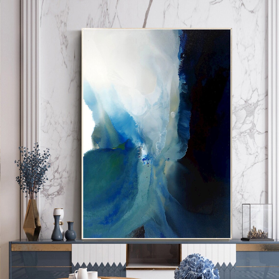 Navy Blue Abstract Acrylic Painting Colors Mixture Oil - Etsy