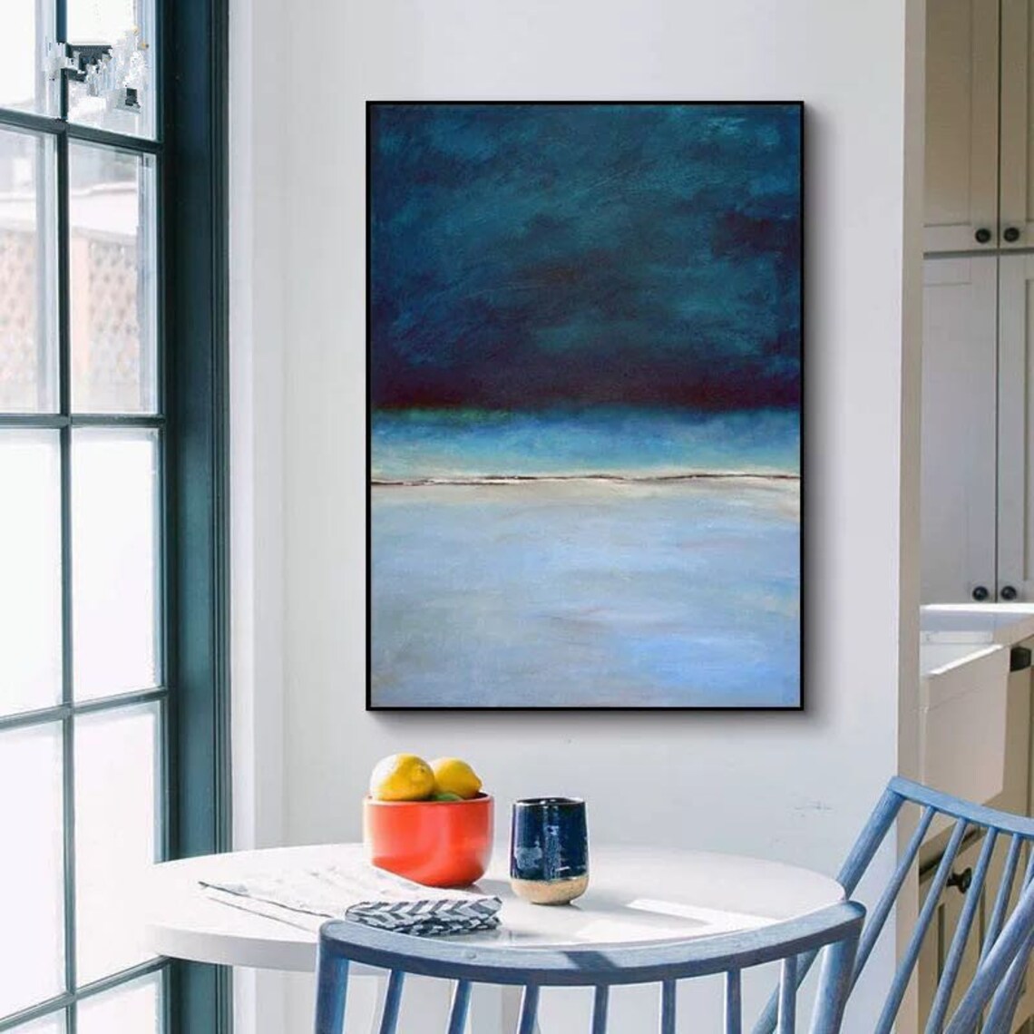 Navy Blue Landscape Painting Abstract Painting Blue Canvas - Etsy