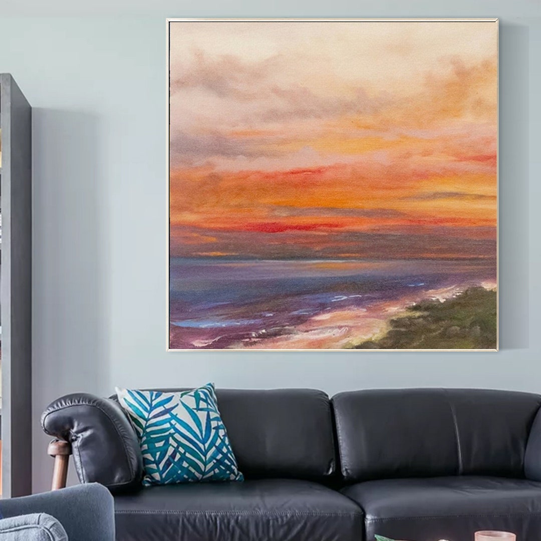 Abstract Painting Yellow Sunset Scenery Acrylic Painting on - Etsy