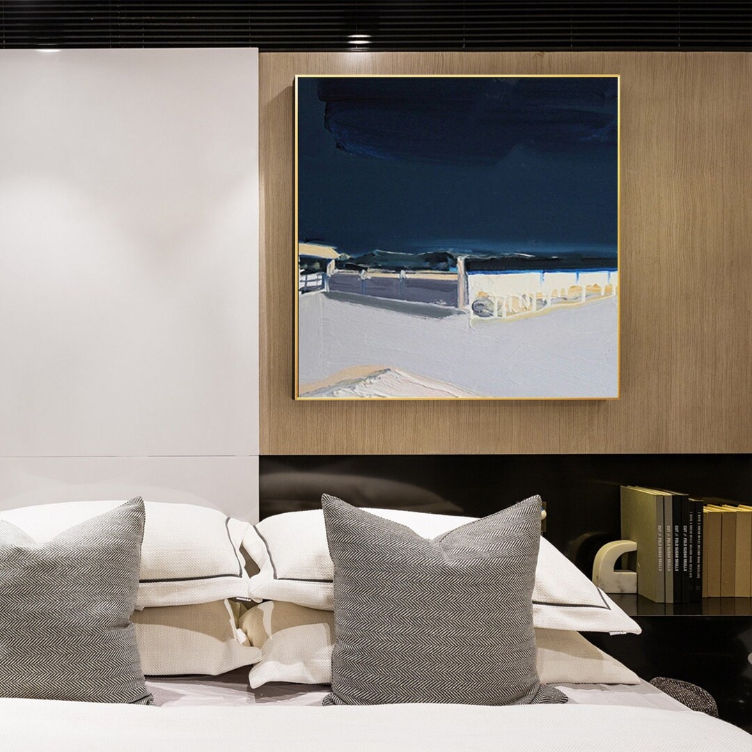 Navy Blue Mountain Painting Nightscape Abstract Acrylic Canvas Painting ...