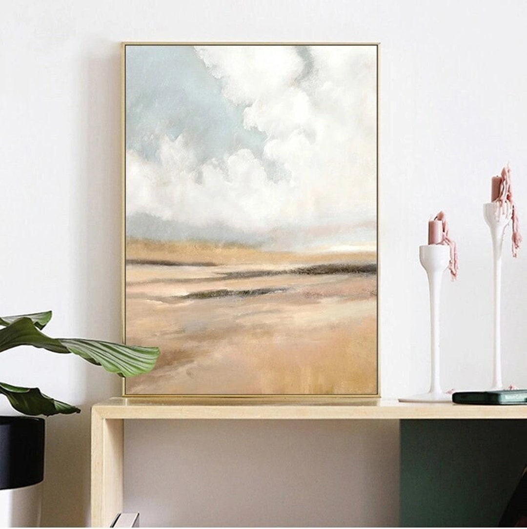 Modern Abstract Brown Landscape Painting, Gray Mountain Canvas Art ...