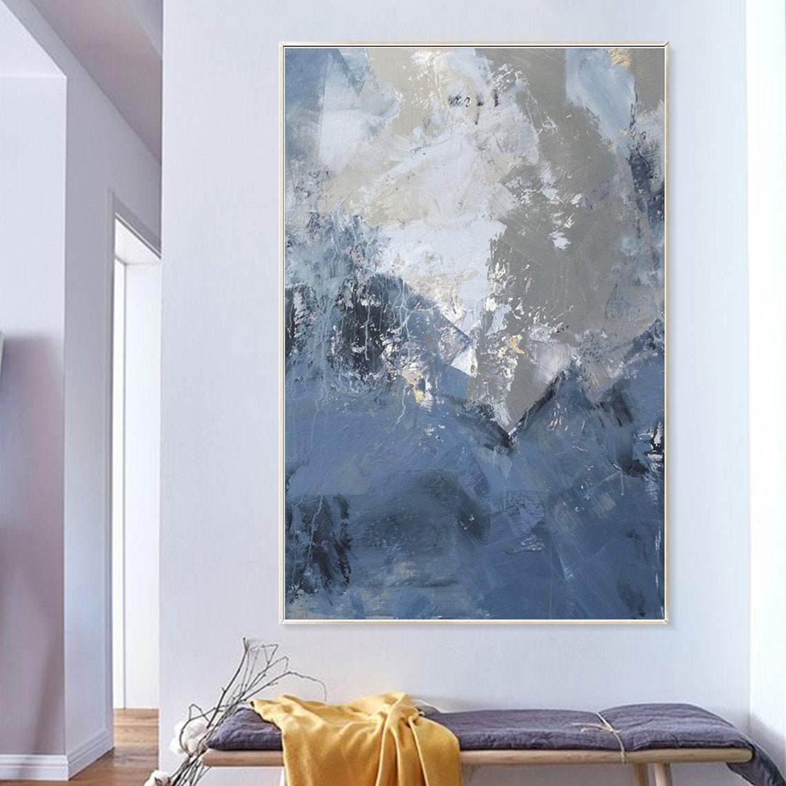 Navy Blue Canvas Painting Abstract Painting on Canvas Grey - Etsy