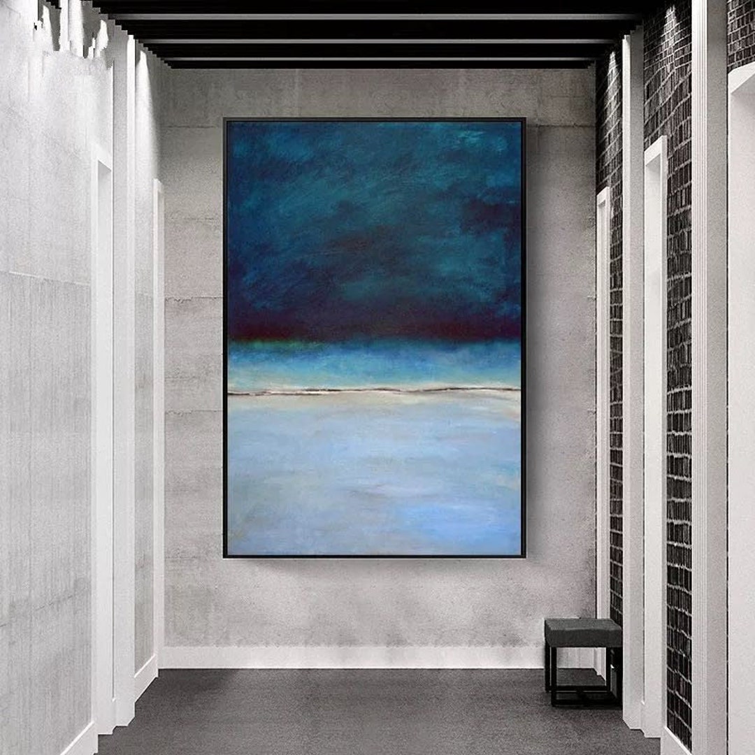 Navy Blue Landscape Painting Original Abstract Painting on Canvas Gray ...