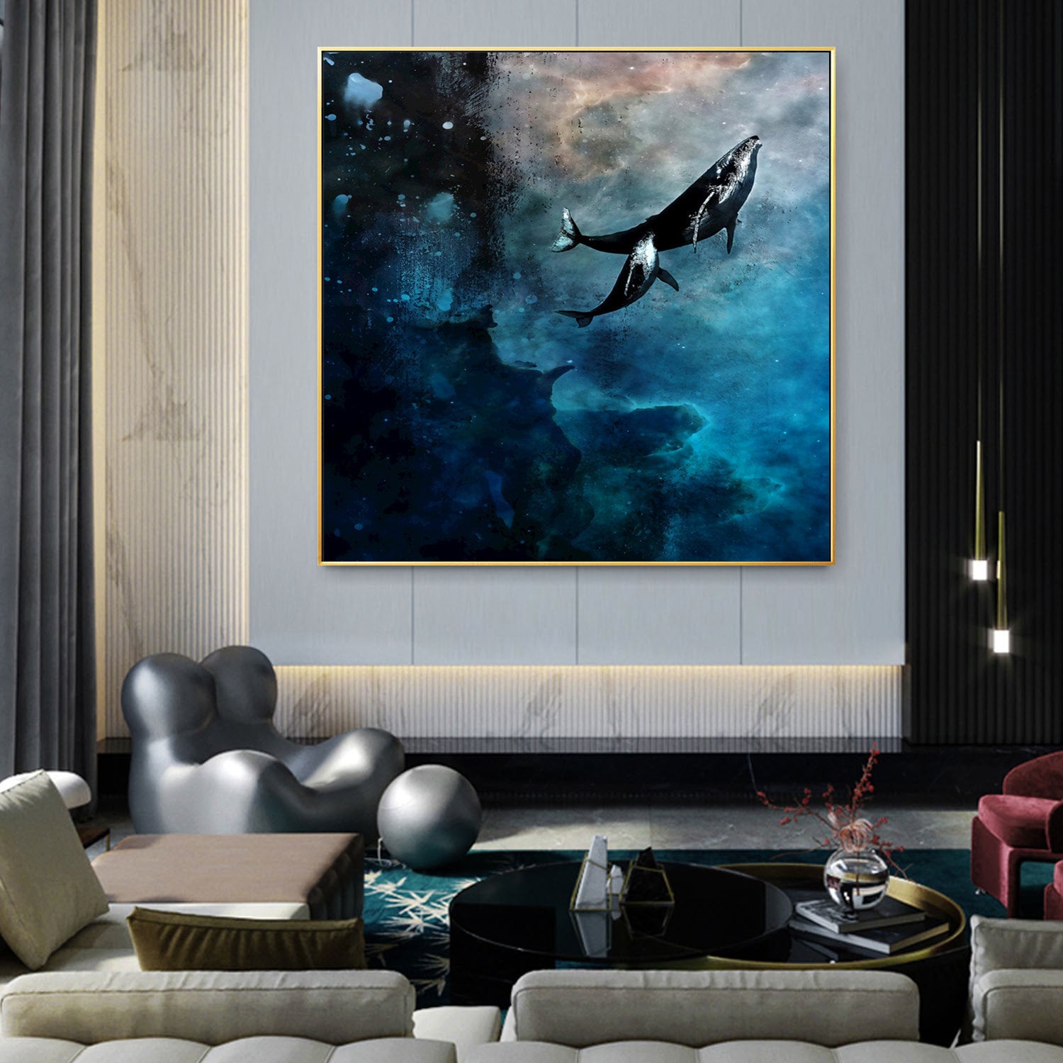 Navy Blue Sea Water Art Seascape Abstract Animal Acrylic | Etsy