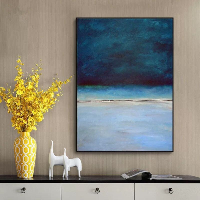 Navy Blue Landscape Painting Abstract Painting Blue Canvas | Etsy