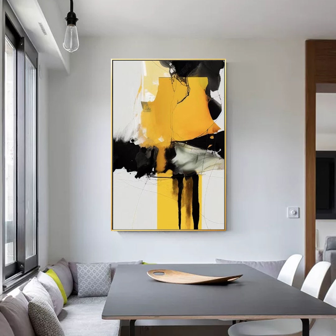 Modern Abstract Canvas Painting Black Yellow Abstract Acrylic Painting ...