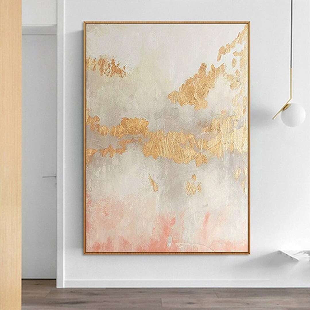 Gold Abstract Painting, Original Pink Painting on Canvas, Gold Leaf ...
