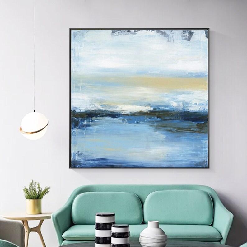 Abstract Painting on Canvas Landscape Blue Lake Water Acrylic - Etsy