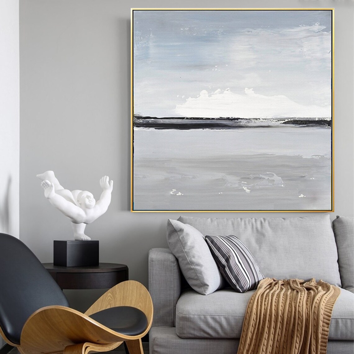 Landscape Painting Abstract Painting Grey Seascape Canvas Art - Etsy