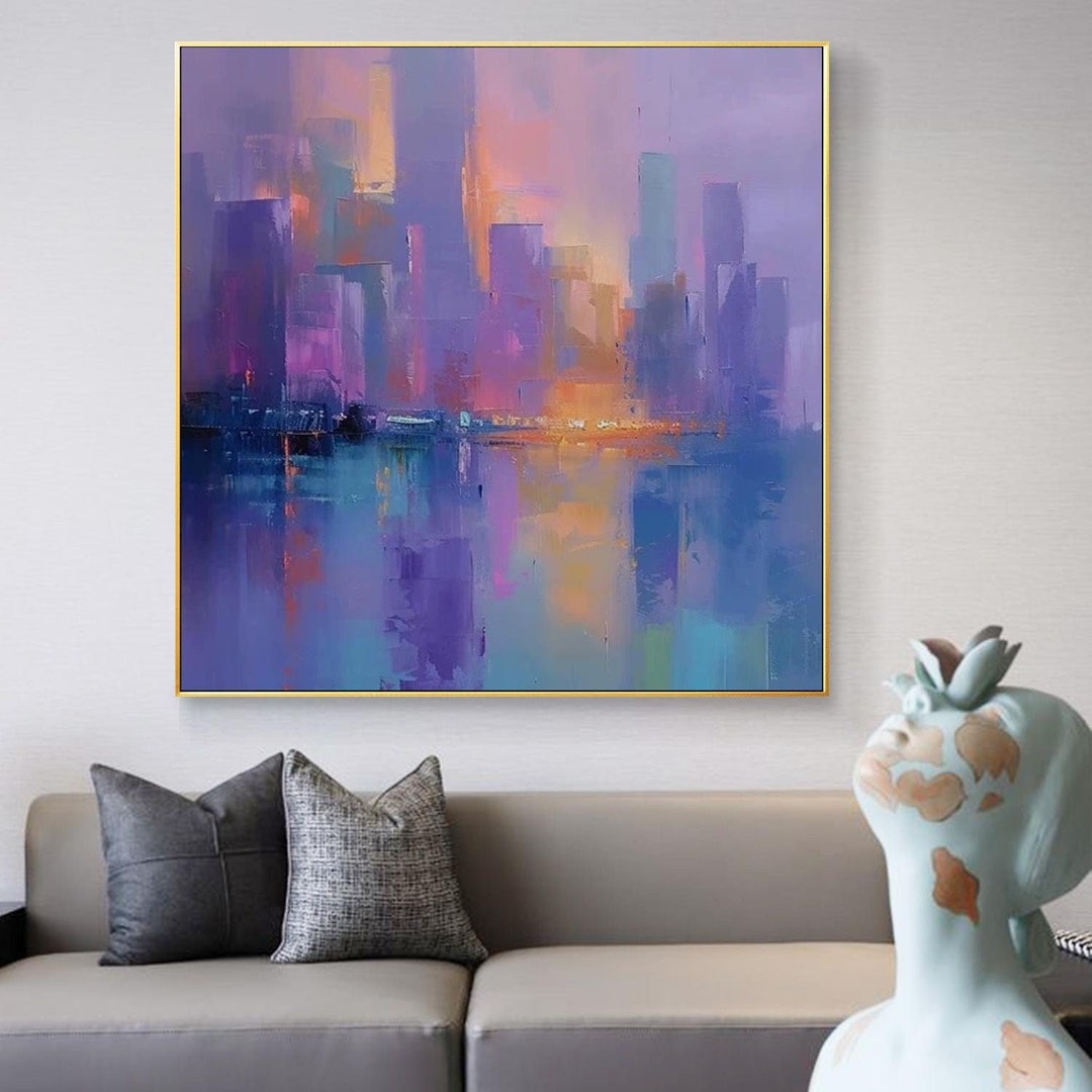 City Night View Painting, Abstract Cityscape Painting, New York City ...