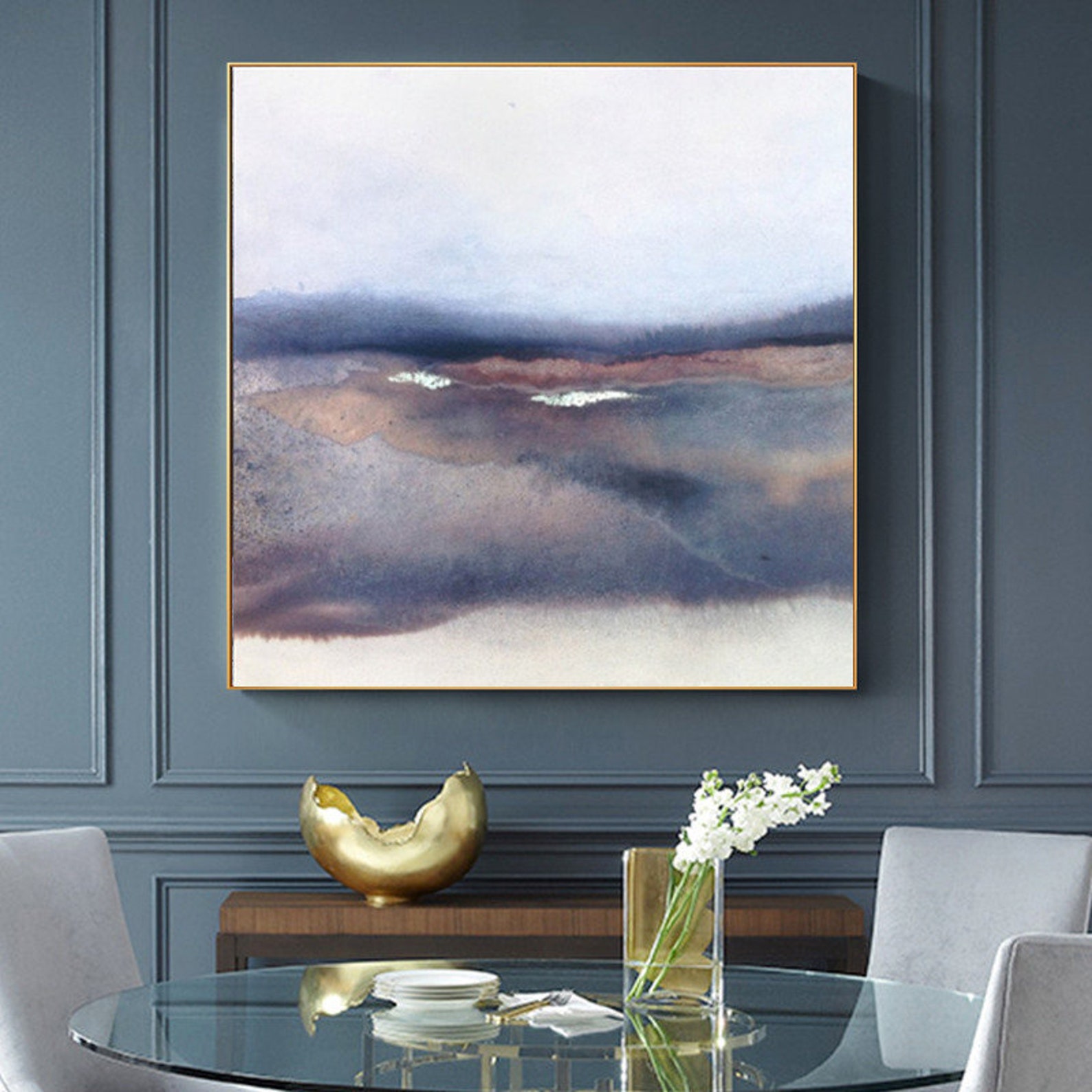 Modern Abstract Painting Grey Blue Landscape Canvas Painting - Etsy