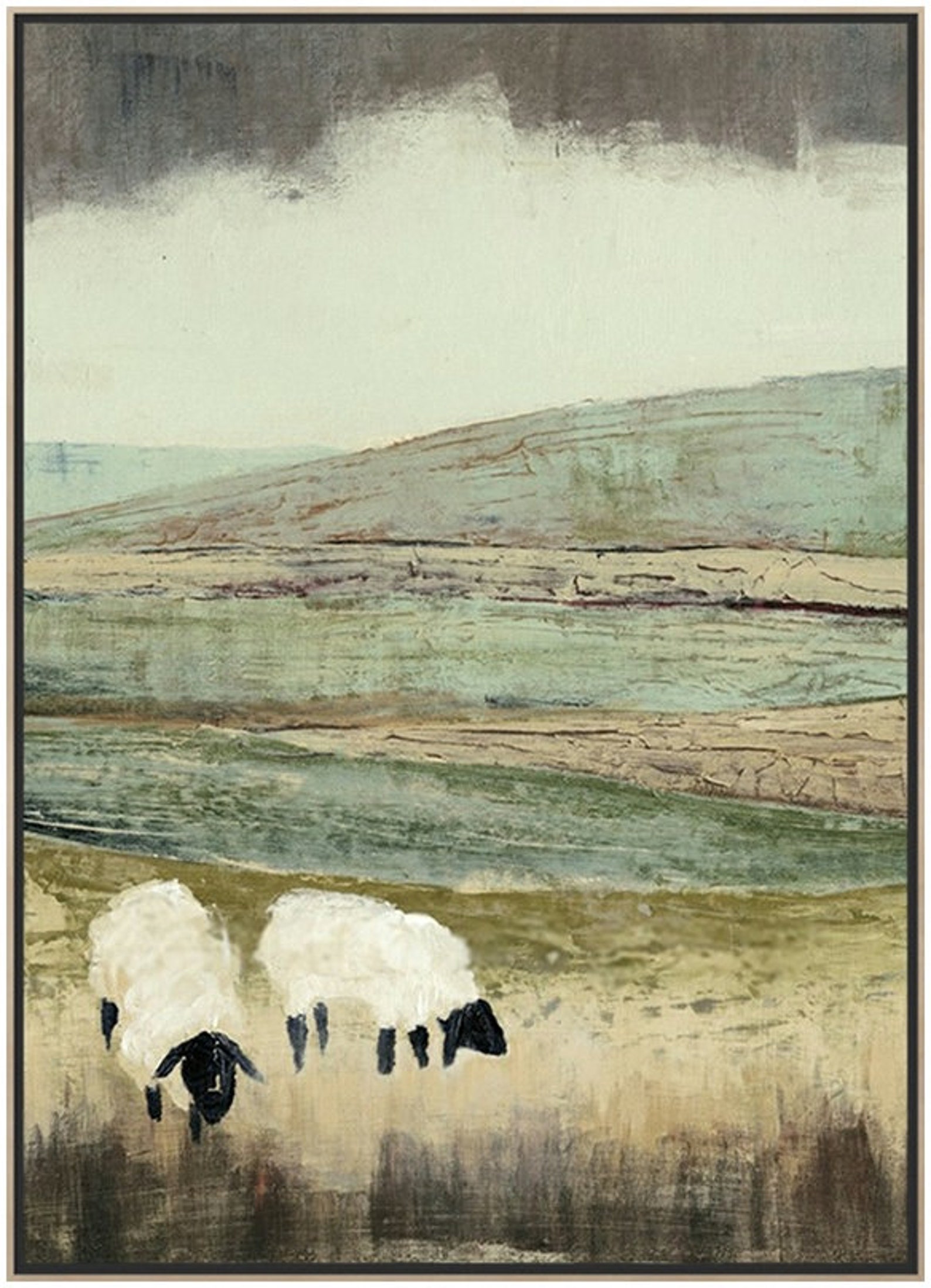 Scenery Abstract Animal Canvas Painting Green Yellow Mountain - Etsy